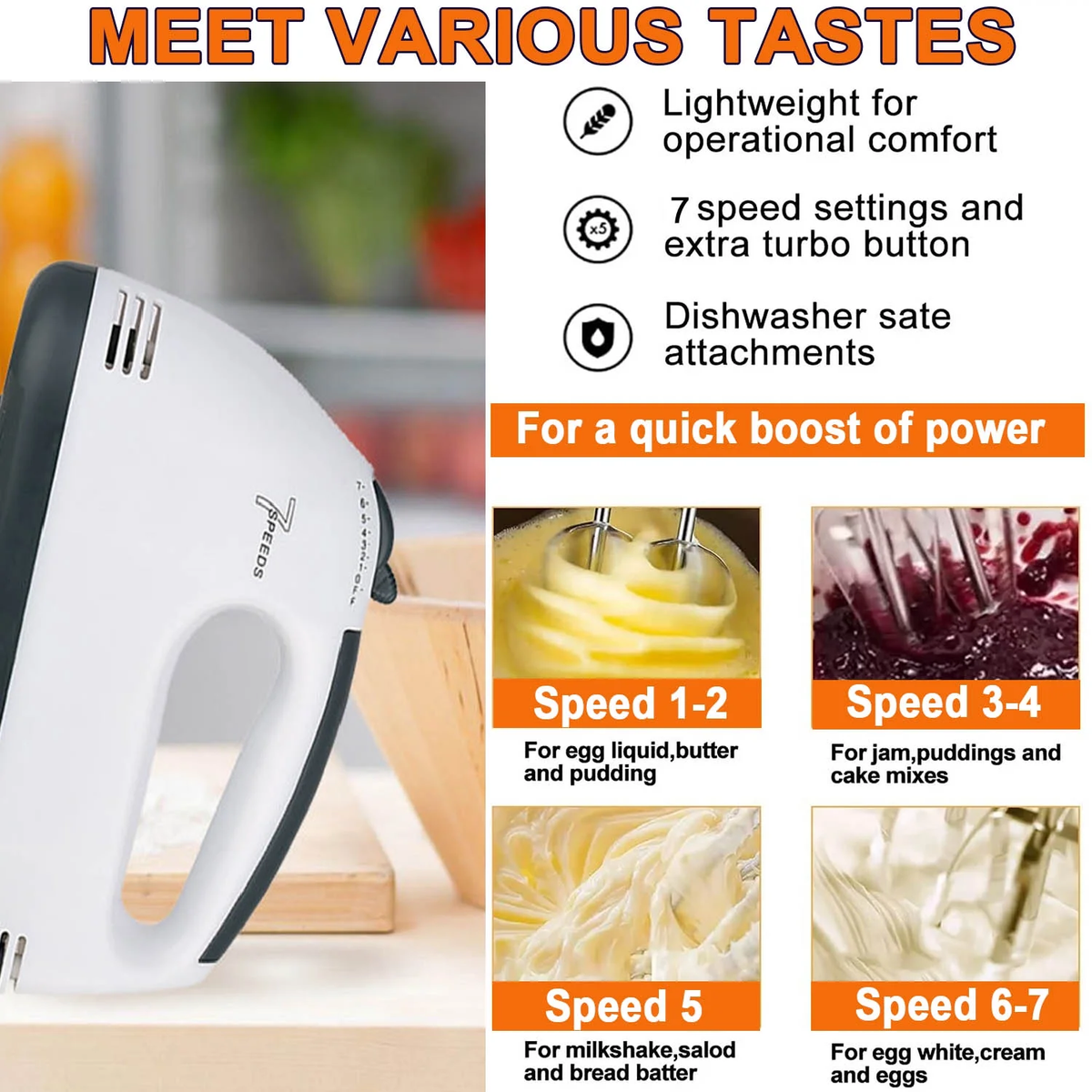 Hand Mixer for Kitchen, Blender Quick Burst with 6 Stainless Steel Acc ...